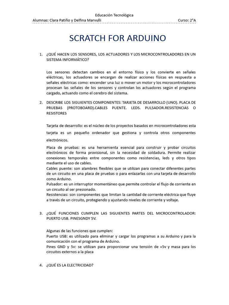 SCRATCH FOR ARDUINO - Marvulli y Pati-O | PDF