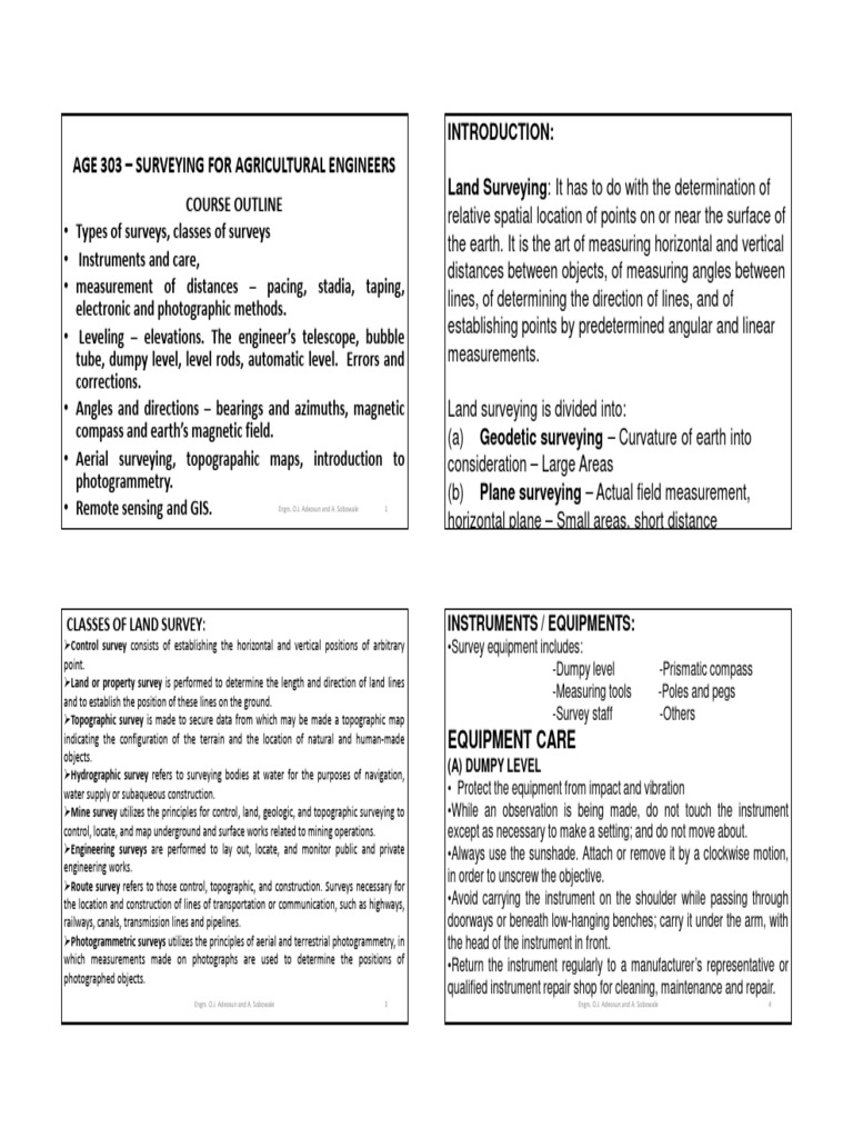 Surveying For Agricultural Engineering | PDF