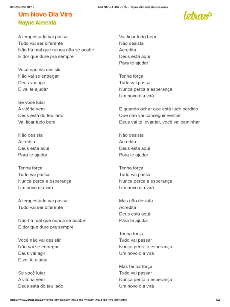 UM NOVO DIA VIRÁ - Rayne Almeida (Impressão) | PDF
