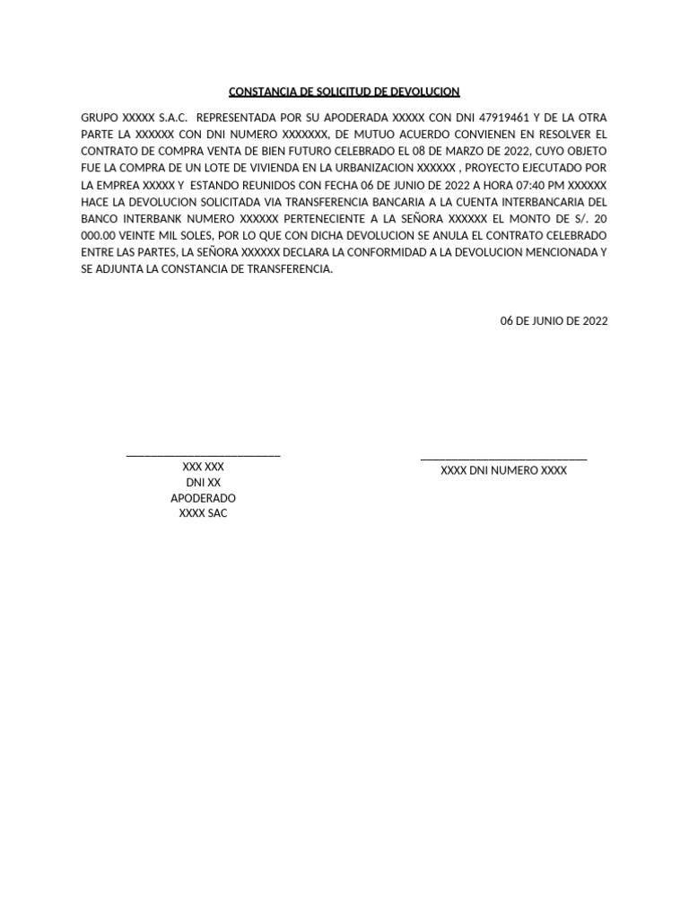 Constancia de Solicitud de Devolucion | PDF