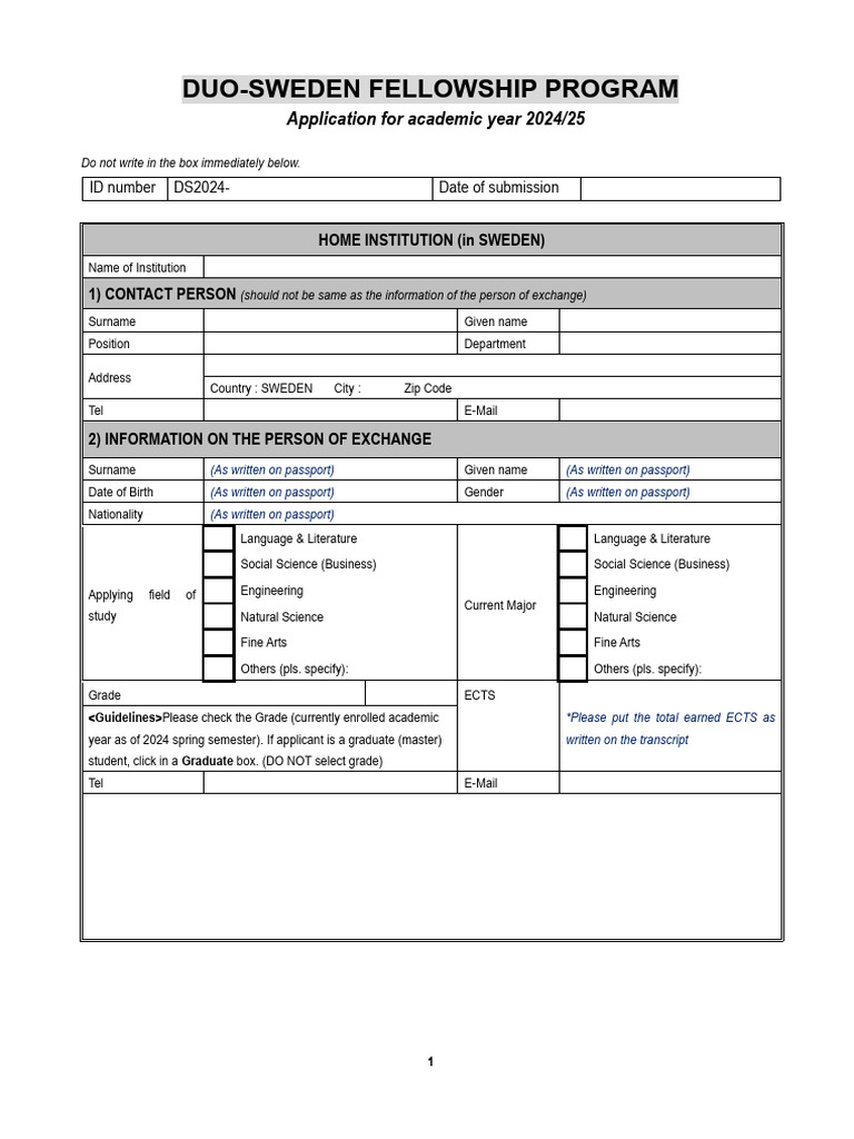 DUO-Sweden 2024 Application Form (PDF Version) | PDF