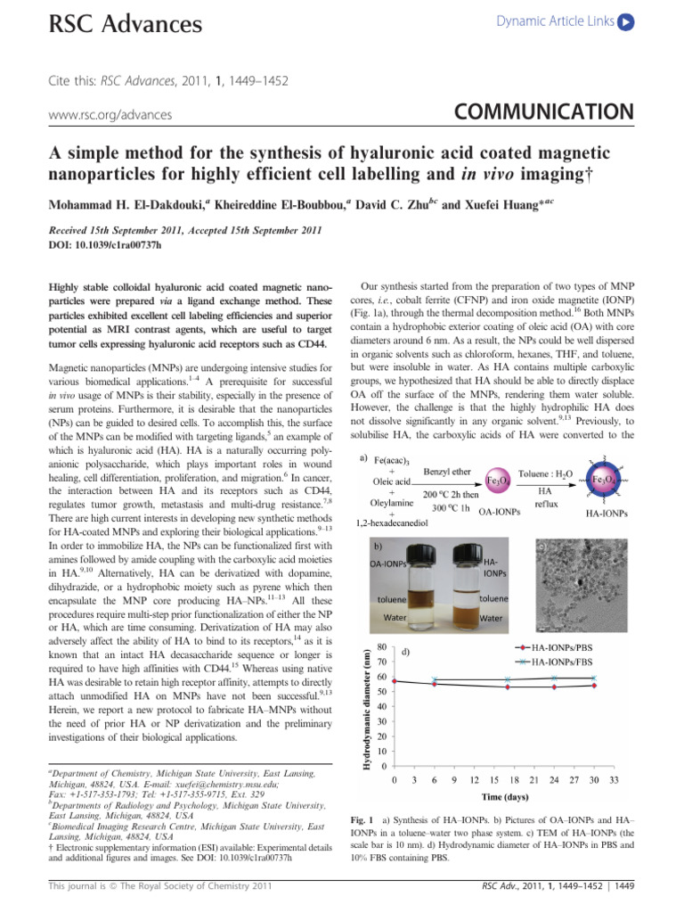 A Simple Method For The Synthesis of Hyaluronic Acid Coated Magnetic ... A Simple Method For The Synthesis of Hyaluronic Acid Coated Magnetic ...
