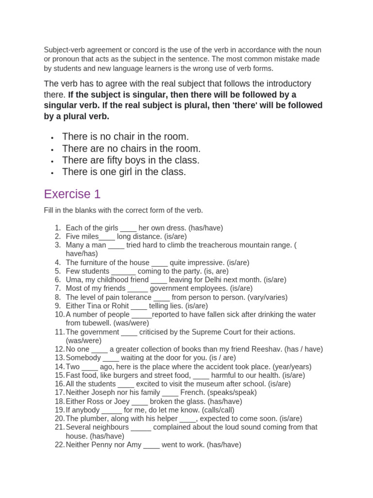 Subject-Verb Concord-Agreement | PDF