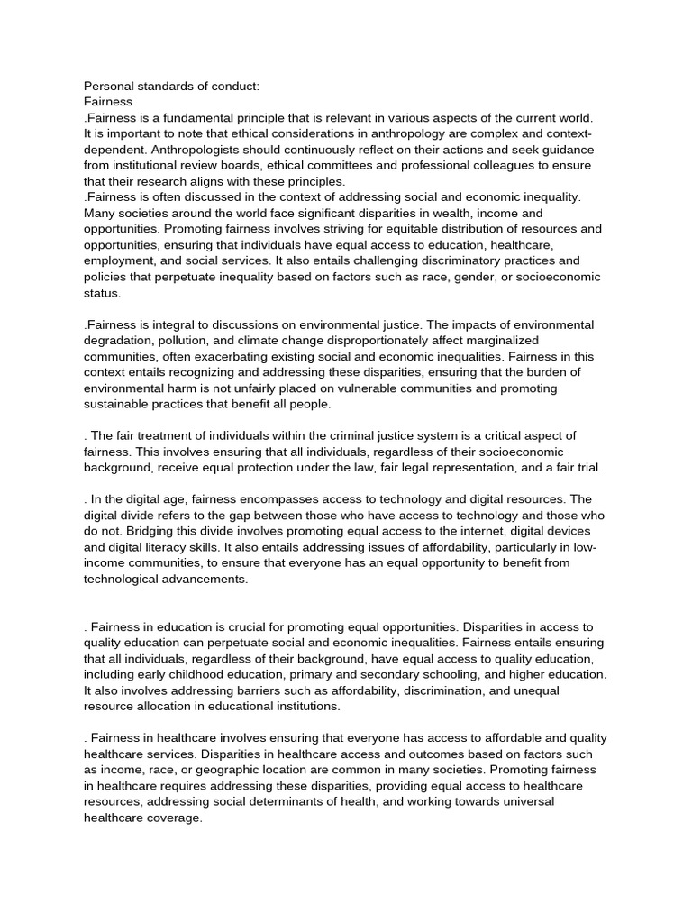 Personal Standards of Conduct-Fairness | PDF
