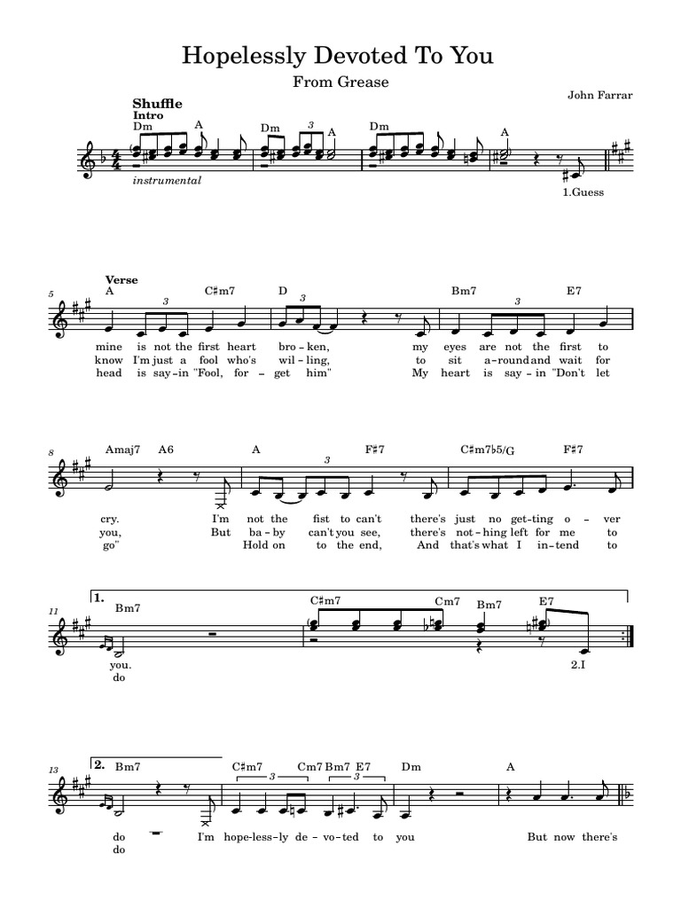 hopelessly devoted lead sheet | PDF