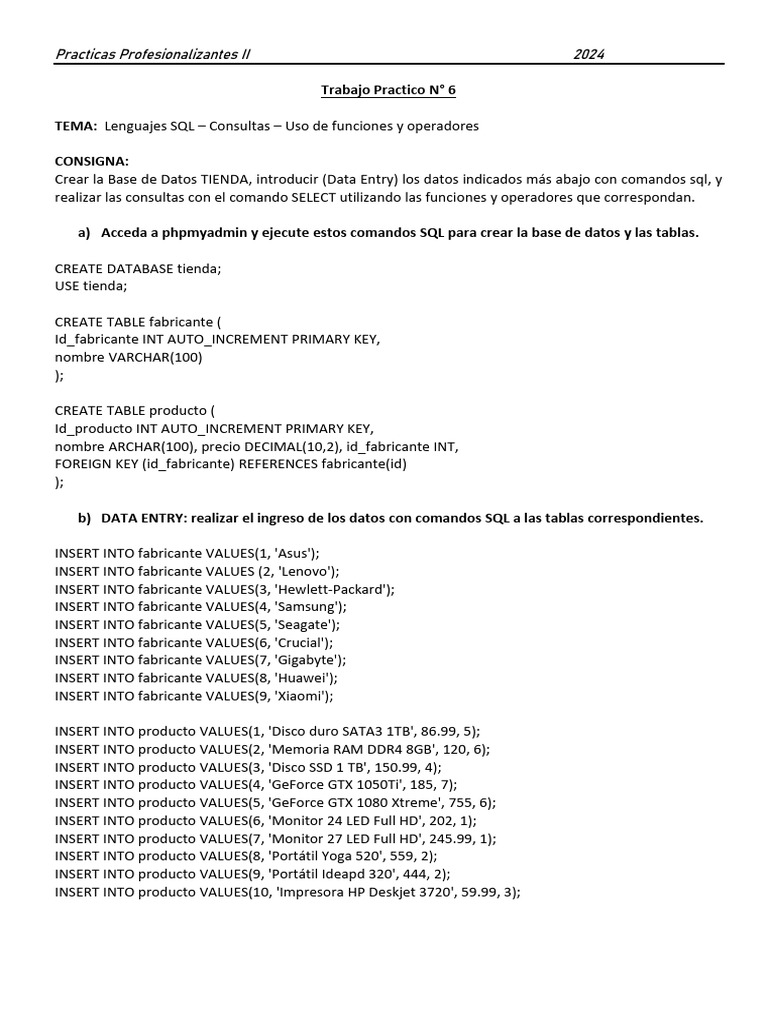 TP 6 - BASE DE DATOS | PDF
