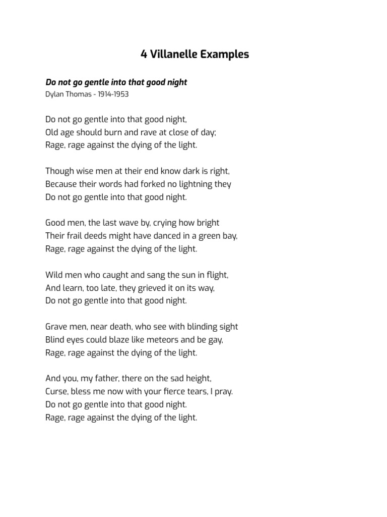 4 Villanelle Examples | PDF