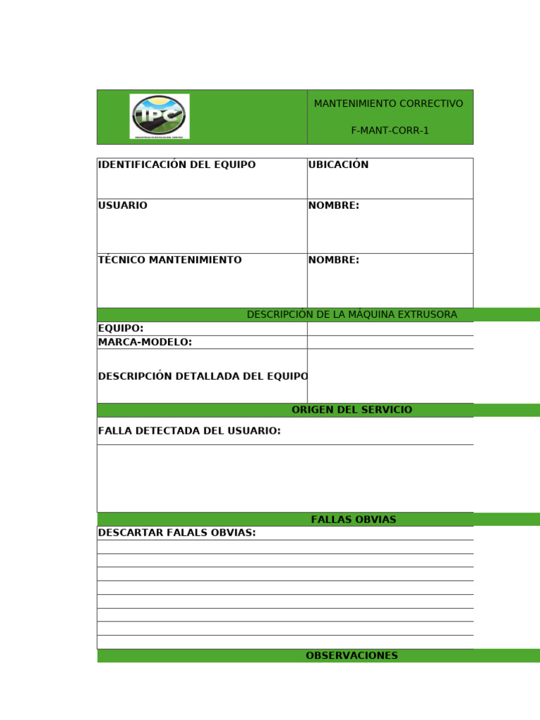 Formato de MTTO CORR | PDF