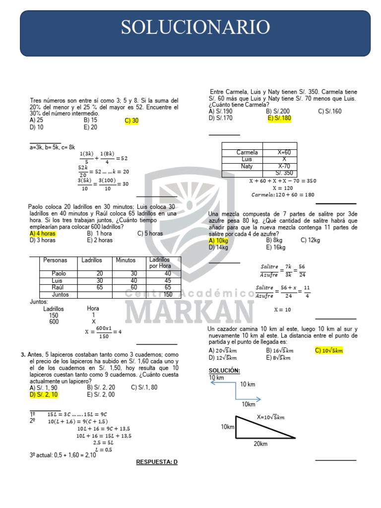 Solucionario Examen Ordinario 2020 - I Unsm | PDF