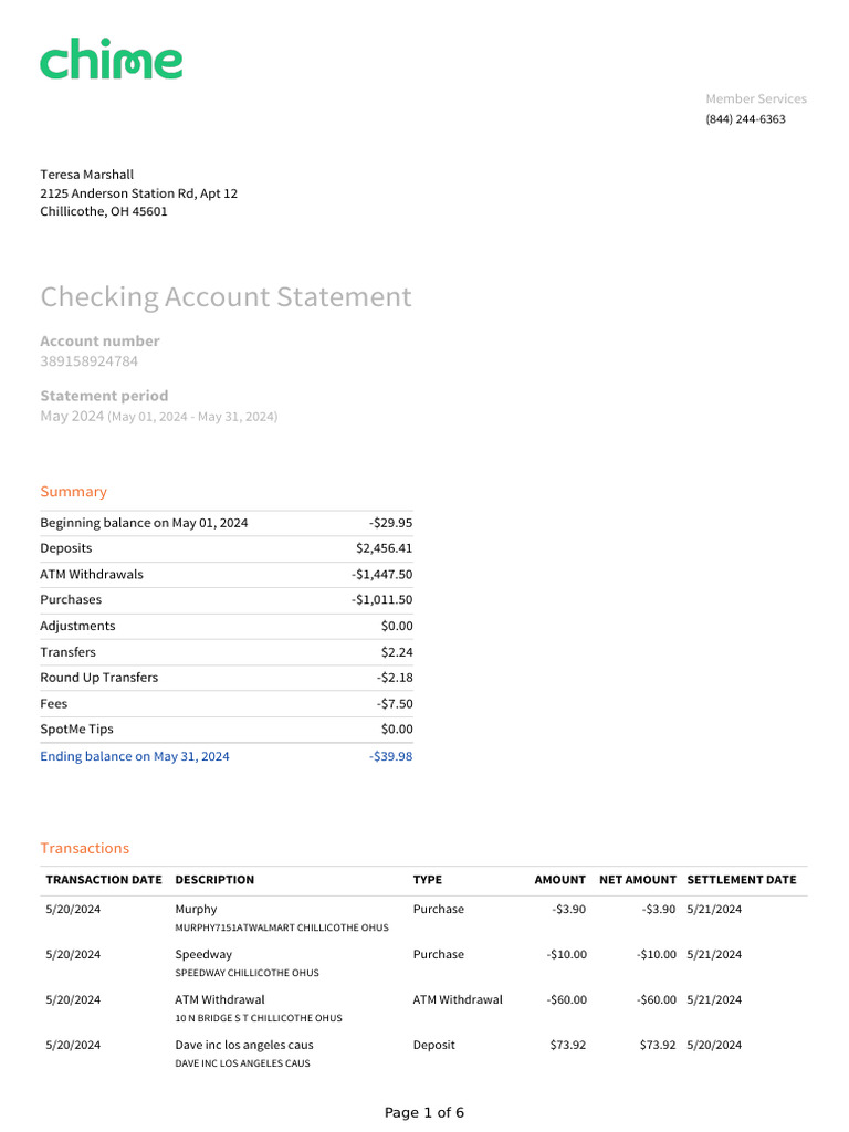 Checking Account Statement | PDF