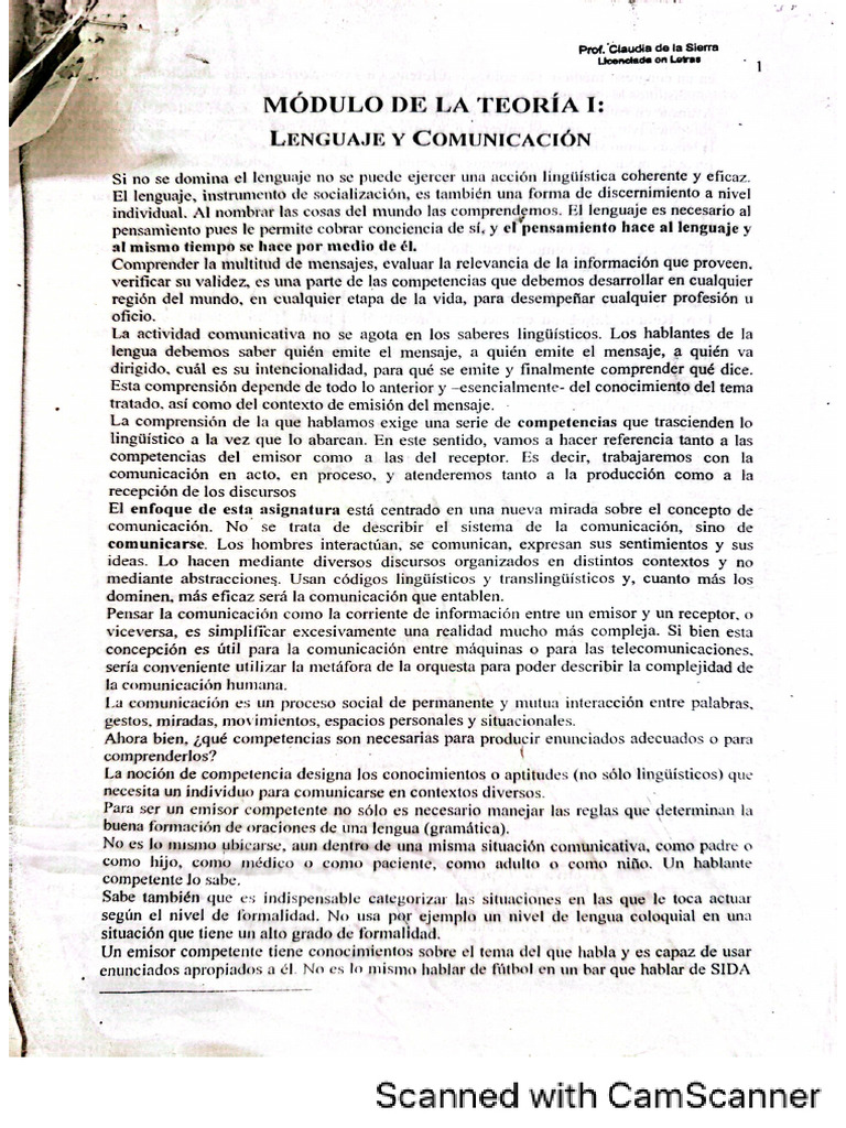 Módulo de La Teoría I Lenguaje y Comunic | PDF