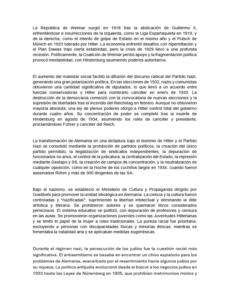 La República de Weimar y el ascenso nazi | PDF | Alemania nazi | Historia