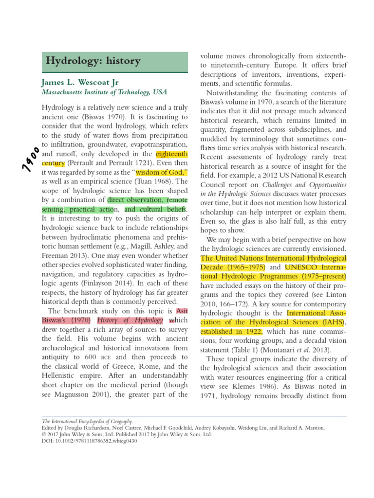 A - Wescoat, 2017. Hidrology - History | PDF
