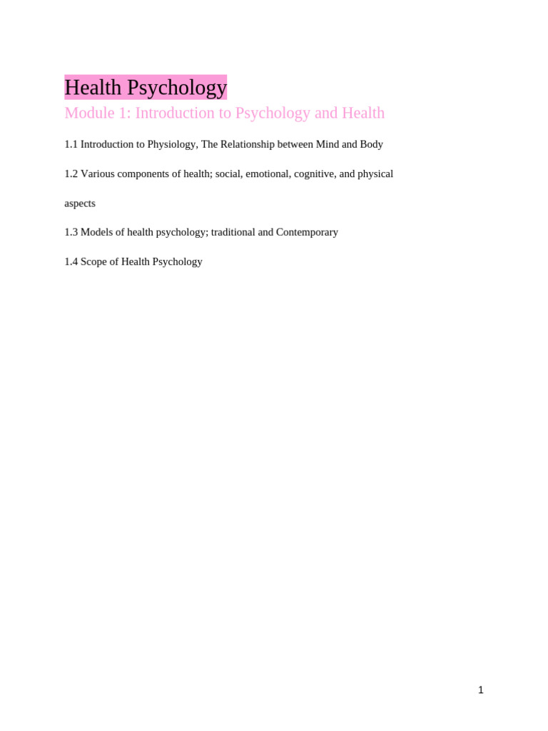 Health Psychology Notes Mod.1 | PDF | Health Psychology | Psychology