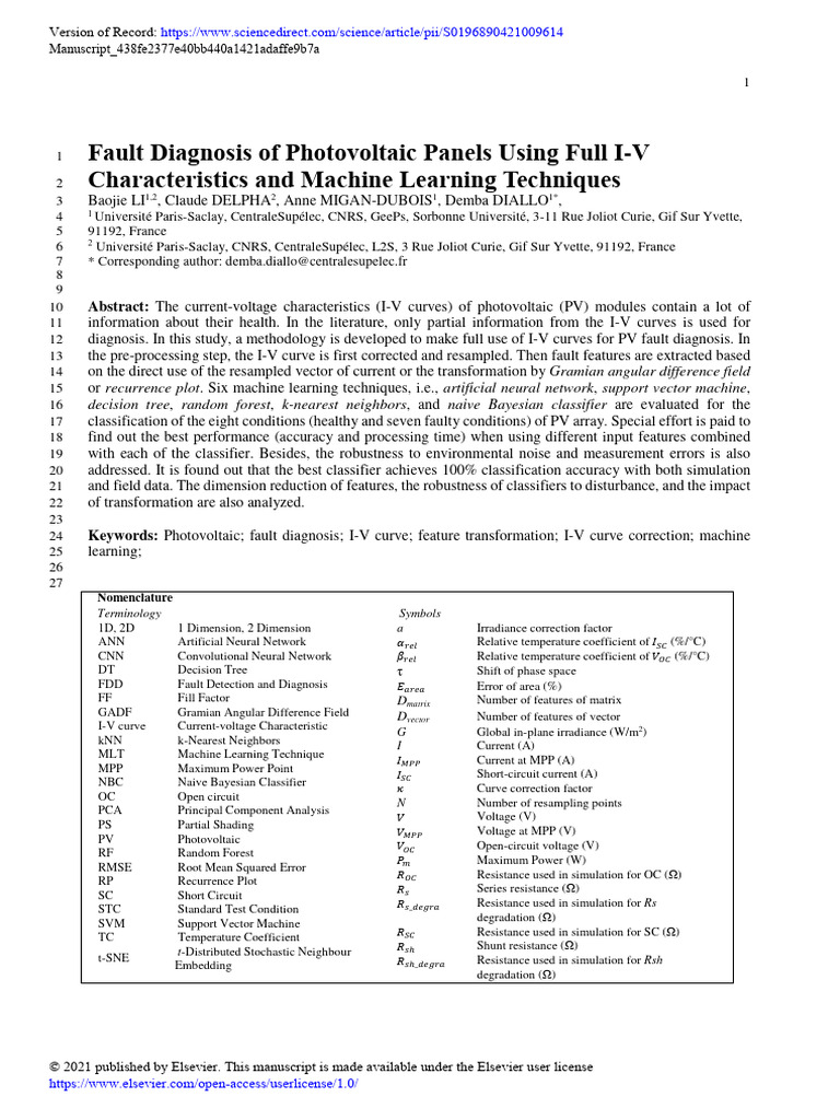 Fault Diagnosis of Photovoltaic Panels Using Full I-V | PDF