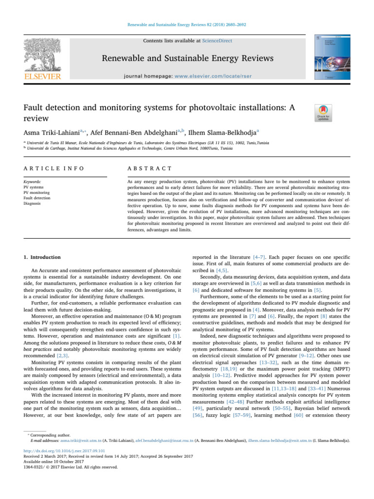 2018 Asma Triki Lahiani Fault Detection And Monitoring Systems For Photovoltaic