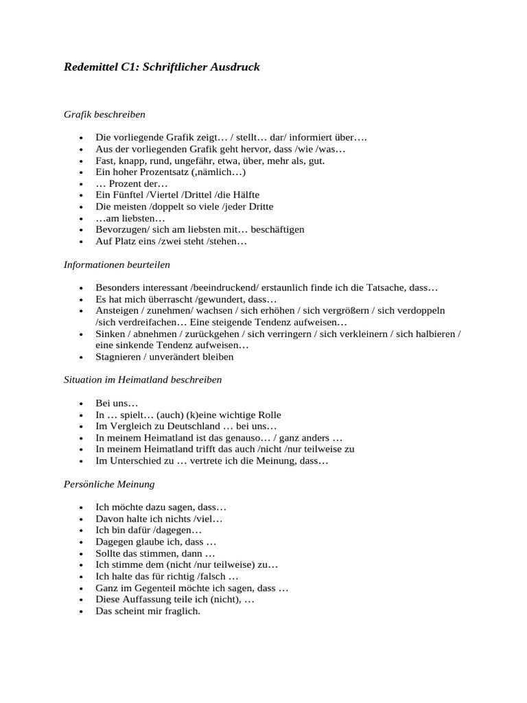 C1 Redemittel Schriftlicher Ausdruck | PDF