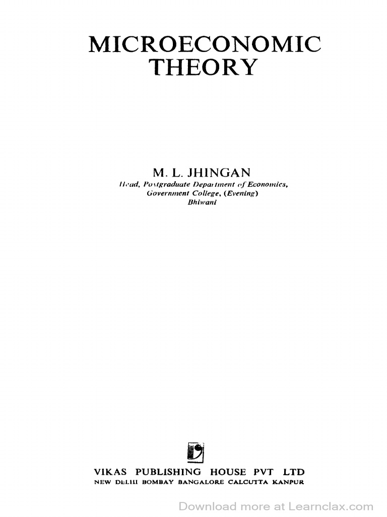 ECO301 Microeconomic Theory ML Jhingan 1957 UNIBADAN | PDF