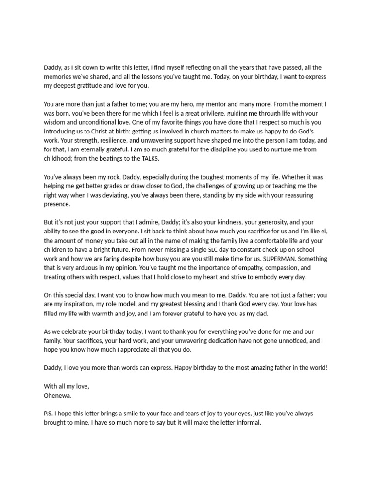 Birthday Letter To Daddy | PDF