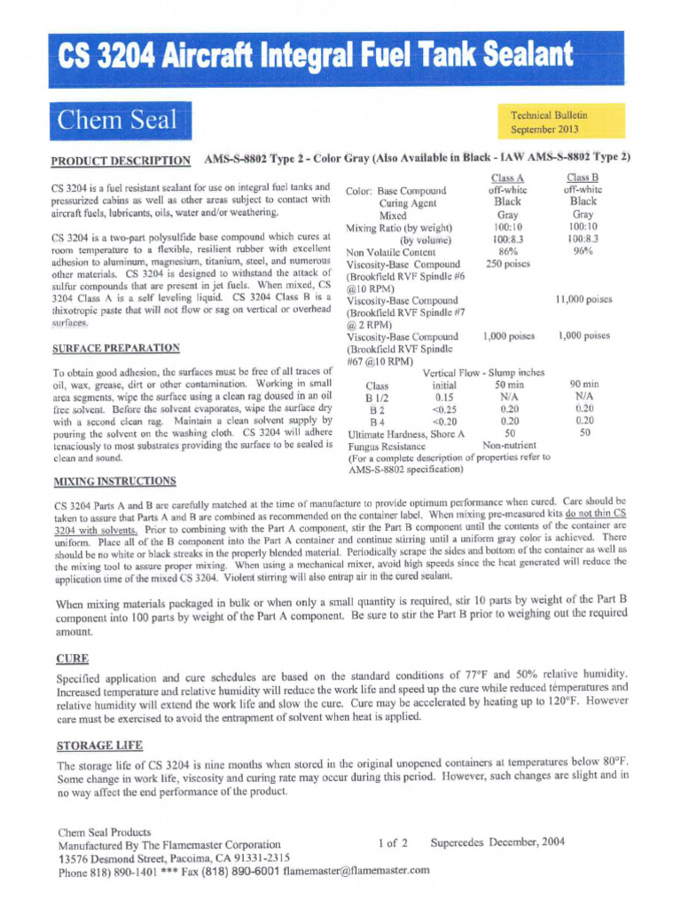 Data Sheet Sellante CS 3204 | PDF