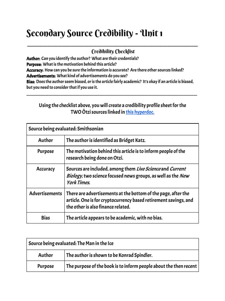 Secondary Source Credibility-Colin | PDF