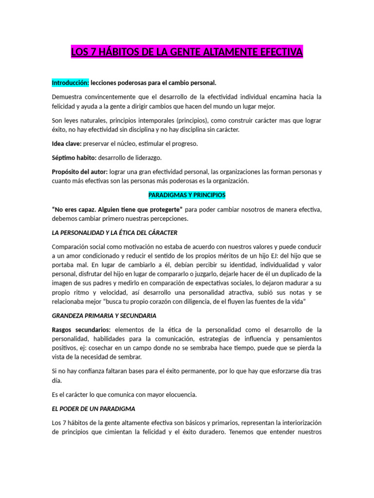 Los 7 Hábitos de La Gente Altamente Efectiva 2 | PDF | Mente ...