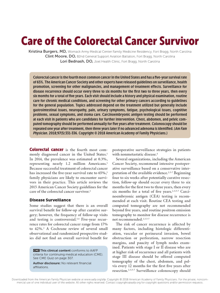 Care of The Colorectal Cancer Survivor 03-2018 | PDF