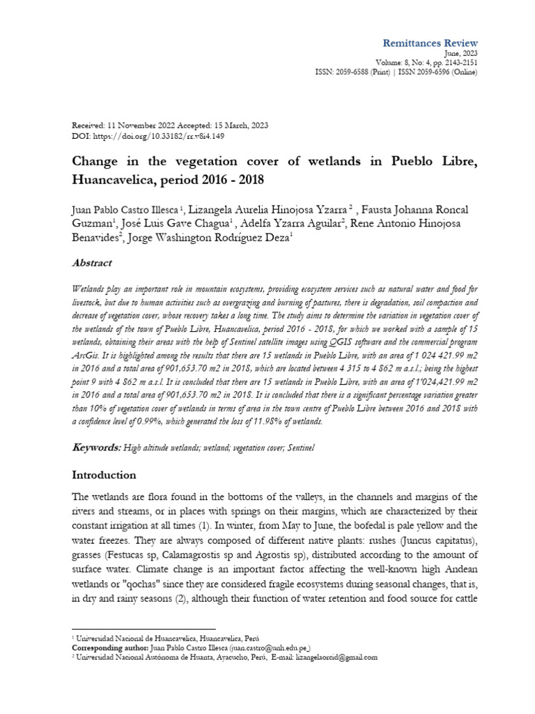 Vegetation Change in Pueblo Libre Wetlands | PDF | Infrared | Wetland
