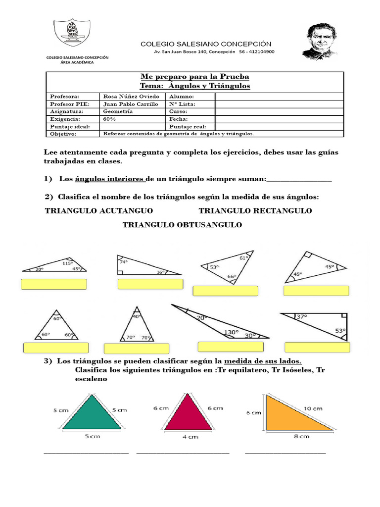 Me Preparo para La Prueba de Ángulos y Triángulos) | PDF | Triángulo | Métodos y materiales de ...