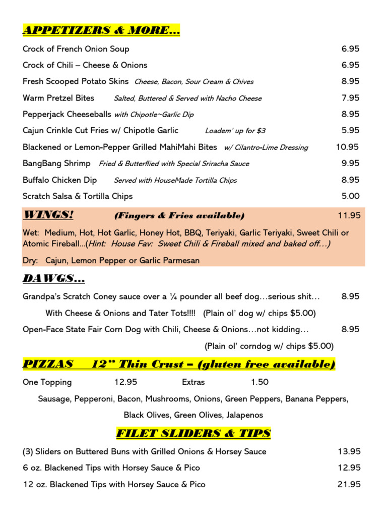 The Rook Pub Food Menu | PDF