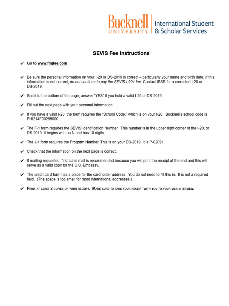 SEVIS Fee Instructions | PDF
