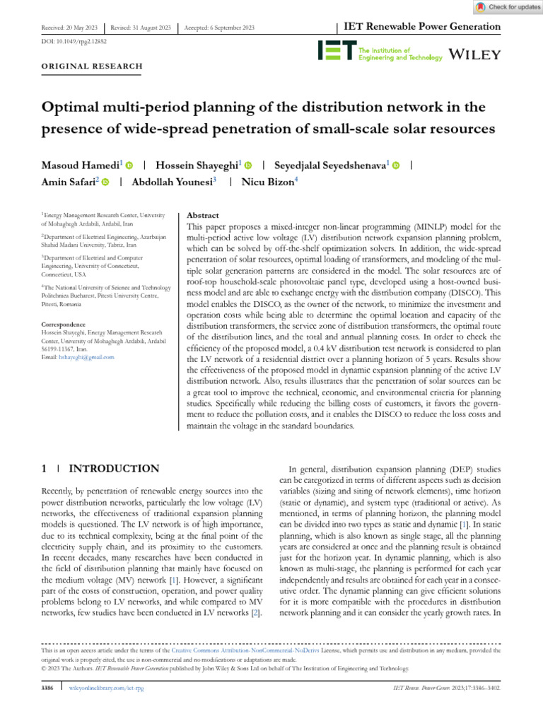 IET Renewable Power Gen - 2023 - Hamedi - Optimal Multi Period Planning of The Distribution ...