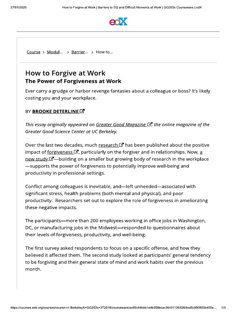 Artigo The Power of Forgiviness at Work | PDF