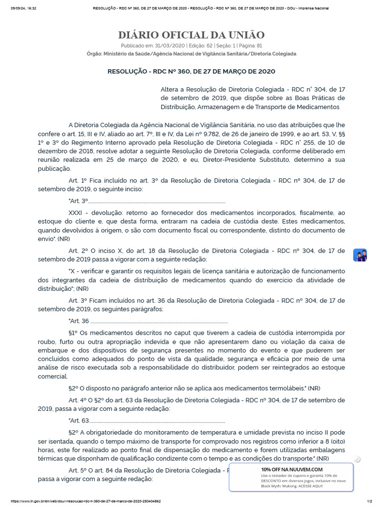 RESOLUÇÃO - RDC #360, DE 27 DE MARÇO DE 2020 - RESOLUÇÃO - RDC #360, DE ...