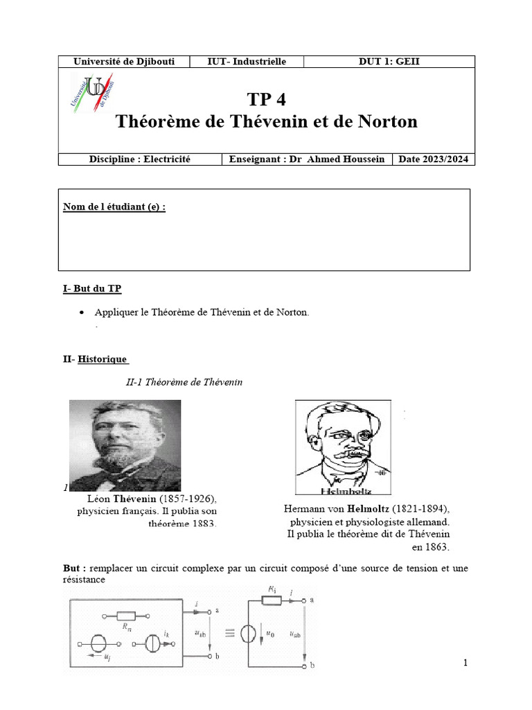 TP4 DUT GEII1 Thévenin 2023 | PDF