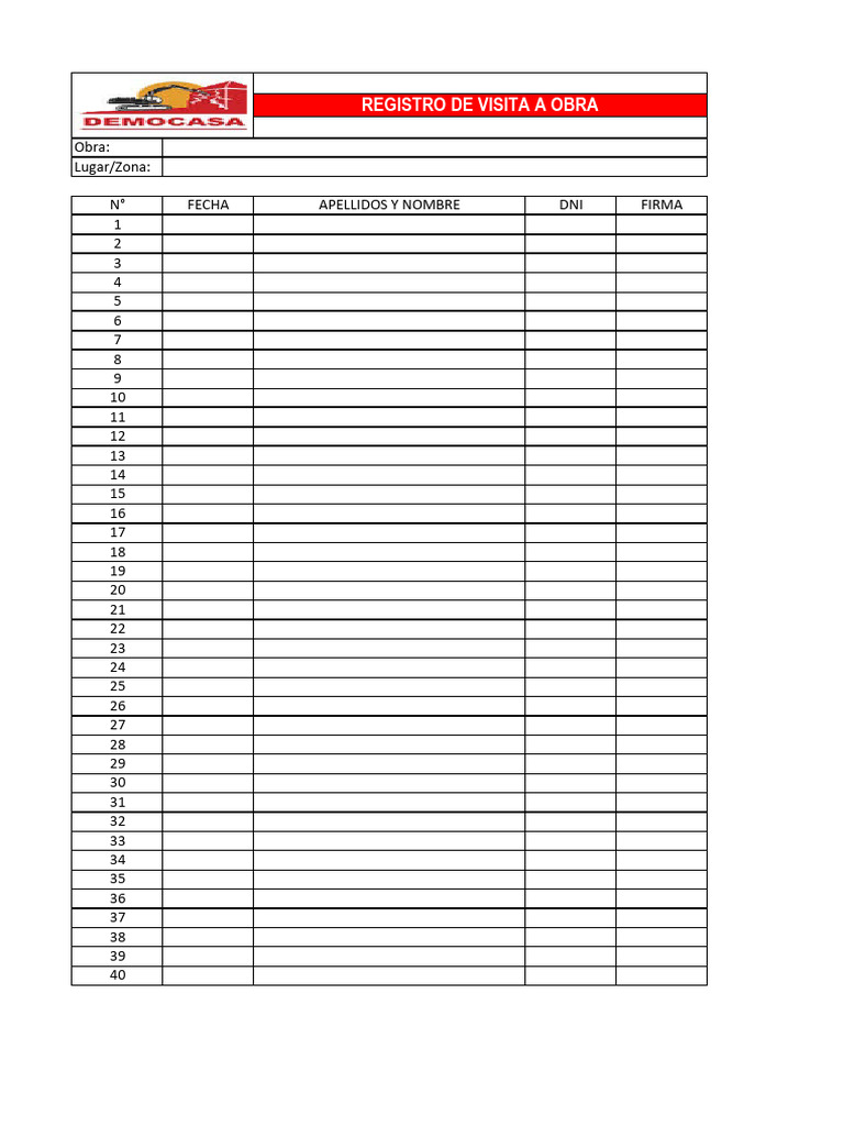 Formato Registro de Visita A Obra | PDF