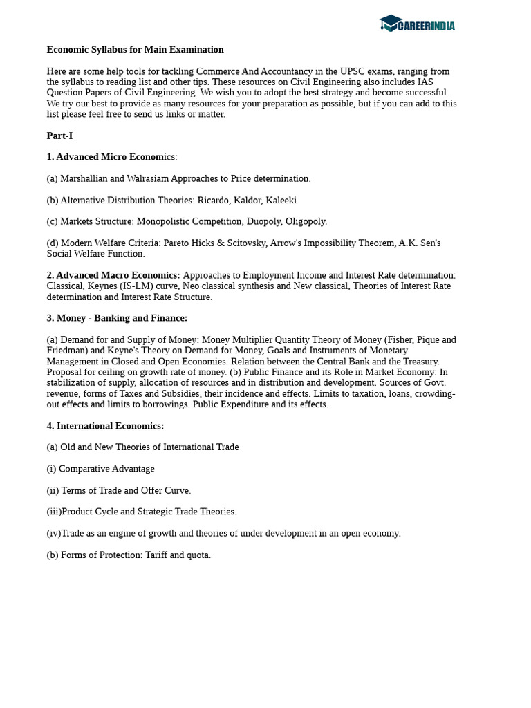 Economic Syllabus | PDF | Economics | Interest