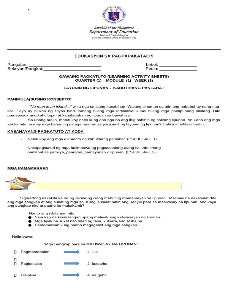 Esp9 q1 wk1 Cahinde-2 | PDF | Self-Improvement