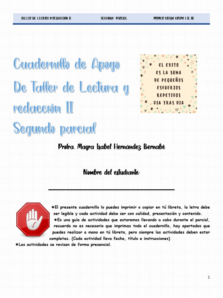 Cuadernillo Segundo Parcial Taller de Lectura Ii | PDF
