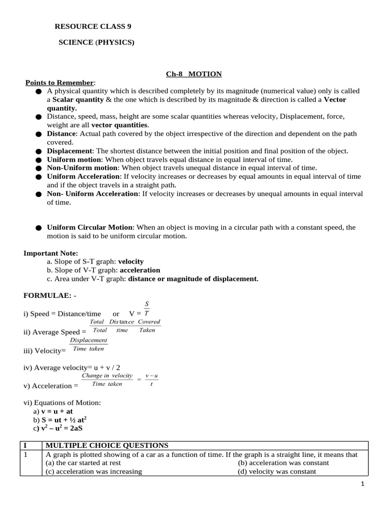 Physics Resource Class 9 2023 Mid Term | PDF