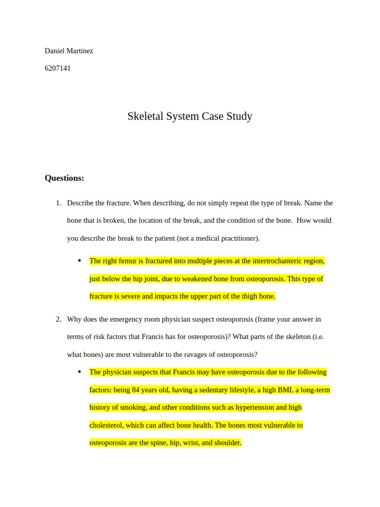 Skeletal System Case Study | PDF Skeletal System Case Study | PDF