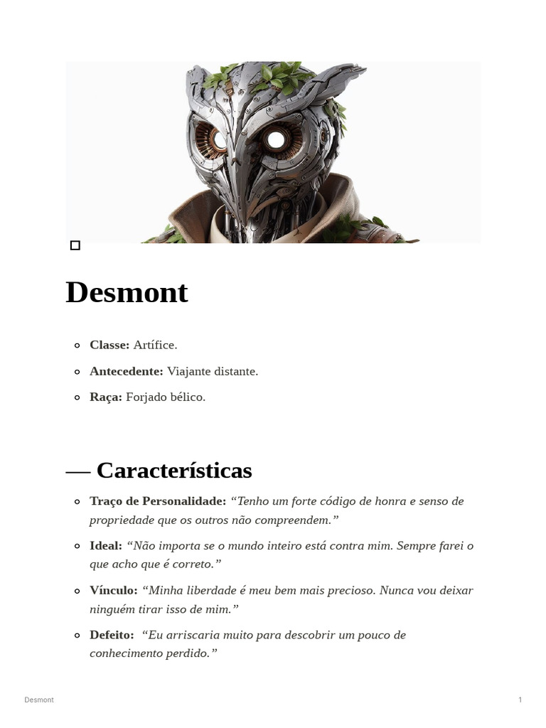 Desmont - Ficha Artífice DnD5e | PDF