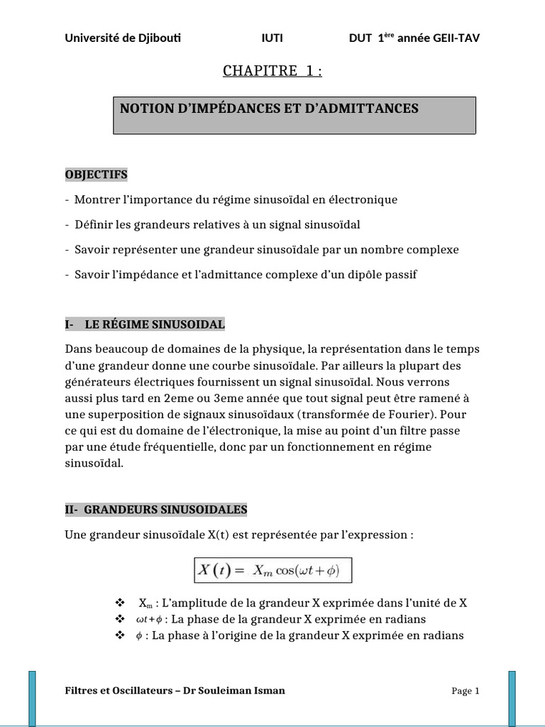 Chapitre1 Regime Sinusoidal | PDF