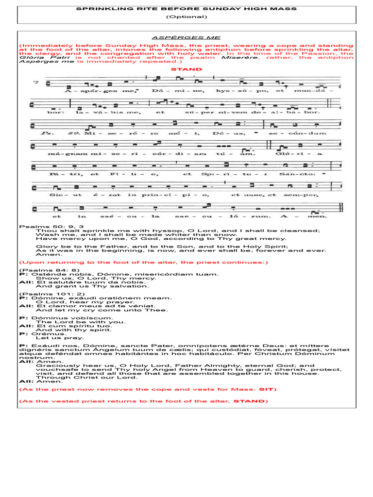 Sprinkling Rite Asperges Me | PDF