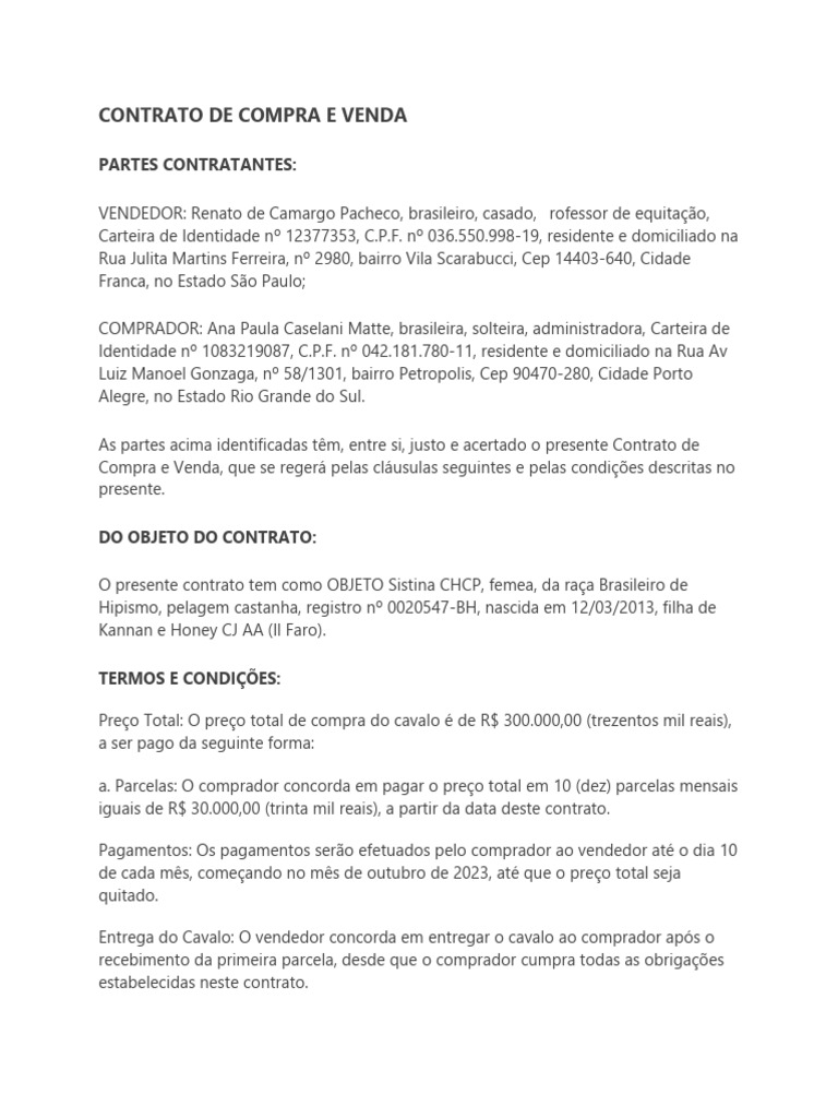 CONTRATO DE COMPRA E VENDA A | PDF