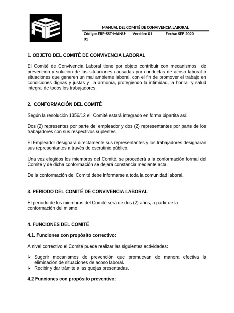 ERP-SST-MANU-01 Manual para El Comite de Convivencia Laboral | PDF