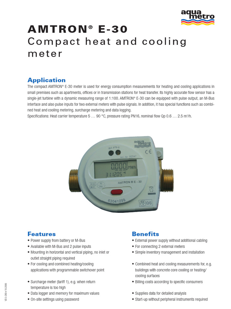 AMTRON E-30 Compact Heat and Cooling Meter | PDF | Heat | Power Supply