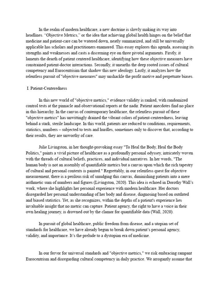 Health Studies Section Essay 1 | PDF