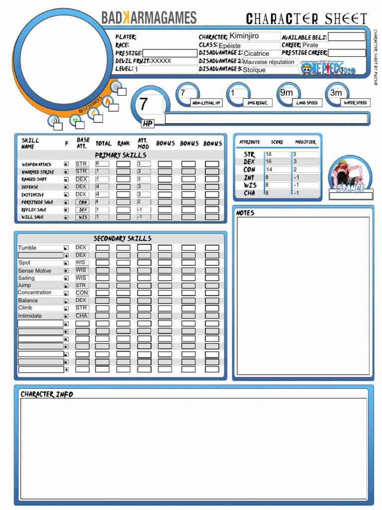 (Copier) One - Piece - Character - Sheet-Editable (Modifié) JHJHJH | PDF
