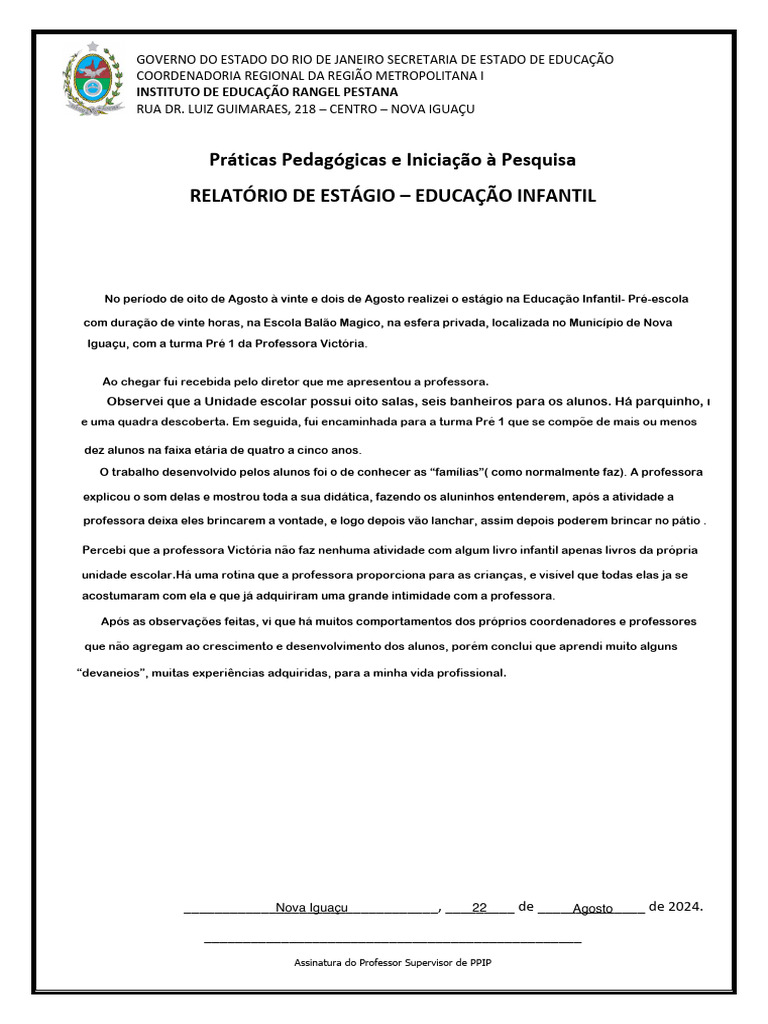 FOLHA RELATÓRIO PARA PREENCHER - INFANTIL - À Mão | PDF